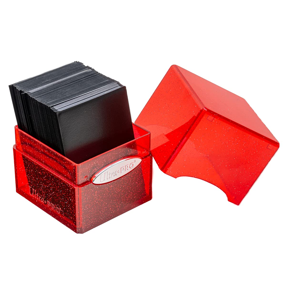 Ultra Pro - Satin Cube 100+ Standard Size Card Deck Box (Red Glitter) - Protect Your Gaming Cards, Sports Cards or Collectible Cards In Stylish Glitter Deck Box