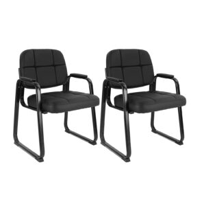 clatina waiting room guest chair with bonded leather padded arm rest for office reception and conference desk black with sled base 2 pack