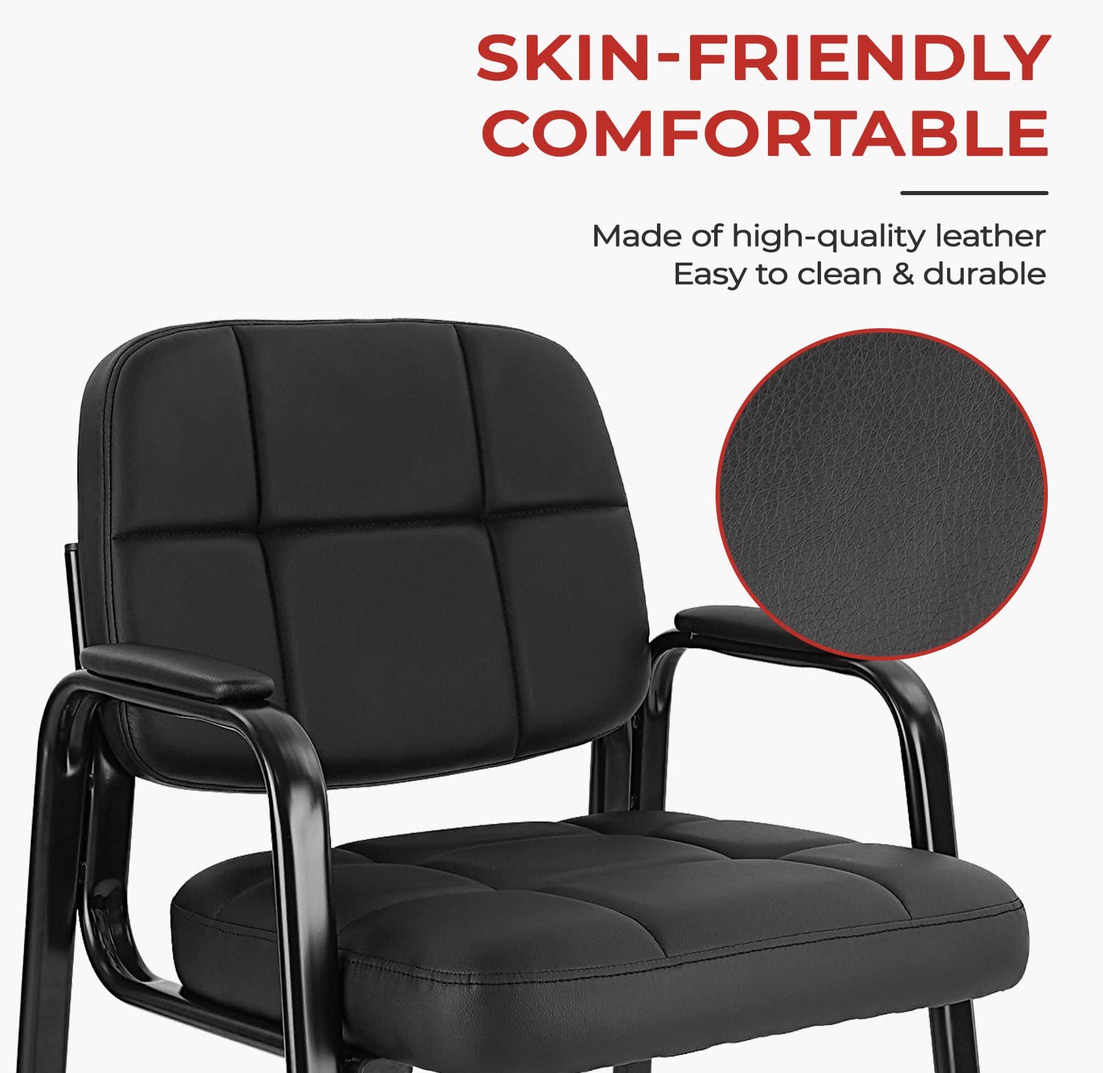 CLATINA Waiting Room Guest Chair with Bonded Leather Padded Arm Rest for Office Reception and Conference Desk Black with Sled Base 2 Pack