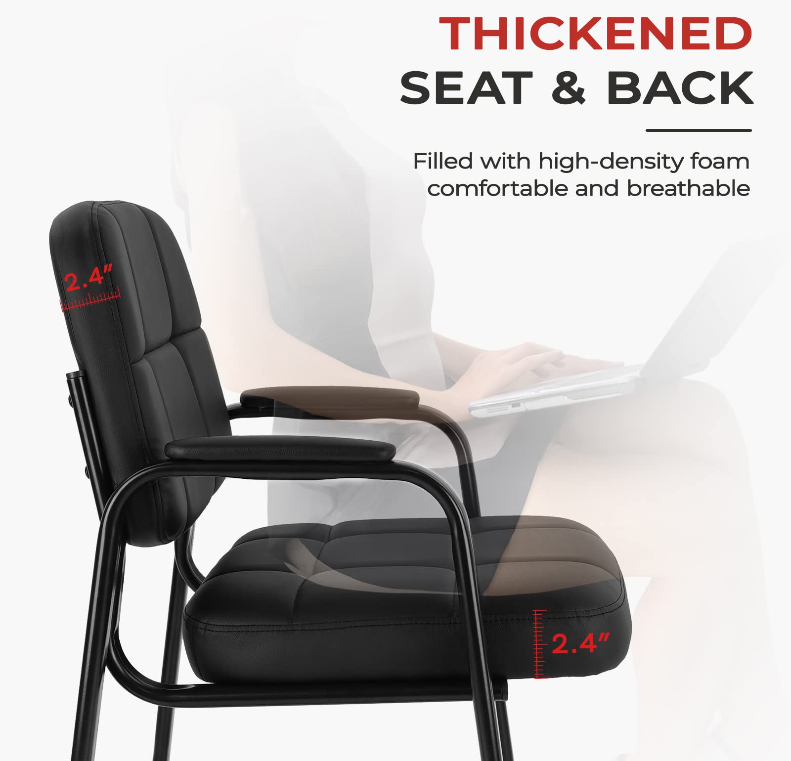 CLATINA Waiting Room Guest Chair with Bonded Leather Padded Arm Rest for Office Reception and Conference Desk Black with Sled Base 2 Pack