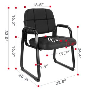 CLATINA Waiting Room Guest Chair with Bonded Leather Padded Arm Rest for Office Reception and Conference Desk Black with Sled Base 2 Pack