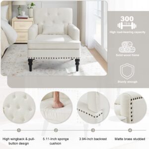 Accent Chair, Arm Chair，Living Room Upholstered Chair, Tufted Upholstered Sofa Club Chair for Bedroom, Comfy Reading Chair for Reception Room (White)