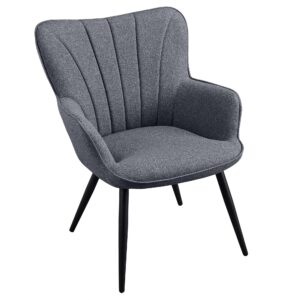 yaheetech accent chair, modern and elegant armchair, linen fabric vanity chair living room chair with mental legs and high back for living room bedroom office waiting room, grey