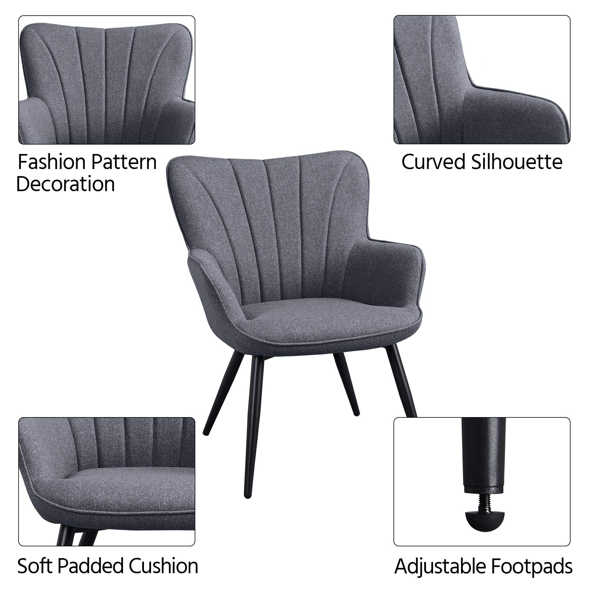 Yaheetech Accent Chair, Modern and Elegant Armchair, Linen Fabric Vanity Chair Living Room Chair with Mental Legs and High Back for Living Room Bedroom Office Waiting Room, Grey