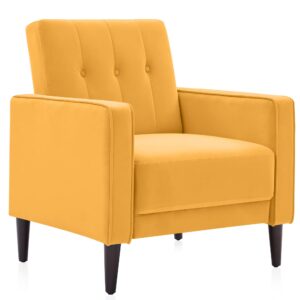 belleze accent chairs for living room, mid century modern armchair velvet upholstered comfy side chair button tufted back lounge reading chair for bedroom - valencia (yellow)