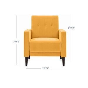 BELLEZE Accent Chairs for Living Room, Mid Century Modern Armchair Velvet Upholstered Comfy Side Chair Button Tufted Back Lounge Reading Chair for Bedroom - Valencia (Yellow)