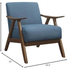 Lexicon Mid Century Modern Accent Chair with Solid Wood Frame in Walnut Finish, Upholstered Living Room Lounge Arm Chair, Thick and Comfy Innerspring Seat Cushion, Linen-Look Fabric, Blue