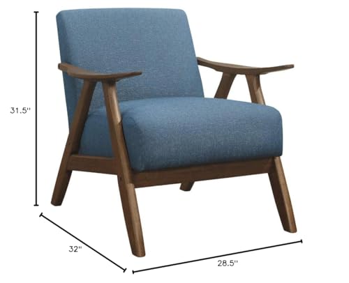 Lexicon Mid Century Modern Accent Chair with Solid Wood Frame in Walnut Finish, Upholstered Living Room Lounge Arm Chair, Thick and Comfy Innerspring Seat Cushion, Linen-Look Fabric, Blue