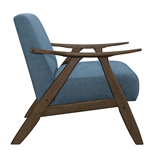 Lexicon Mid Century Modern Accent Chair with Solid Wood Frame in Walnut Finish, Upholstered Living Room Lounge Arm Chair, Thick and Comfy Innerspring Seat Cushion, Linen-Look Fabric, Blue