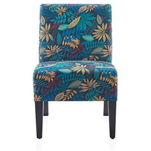 BELLEZE Accent Chair Modern Upholstered Living Room Chair with Curved Backrest and Wood Legs, Armless Slipper Chair for Bedroom, Fabric Corner Side Chair Lounge Chair - Andre (Leaf)