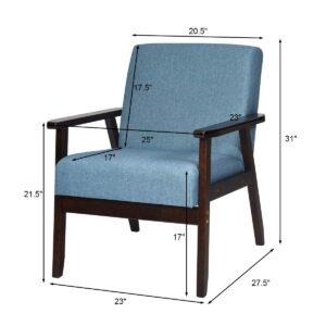 Giantex Mid-Century Modern Accent Chair, Retro Fabric Armchair, Solid Hardwood Made, Upholstered Linen Lounge Arm Chair for Living Room (1, Blue)