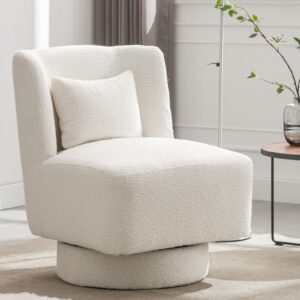 hanlives swivel barrel chair|360 degree comfy teddy fabric round swivel accent chair with pillow|square swivel boucle single club sofa chair for living room,hotel,bedroom,office,lounge(white)