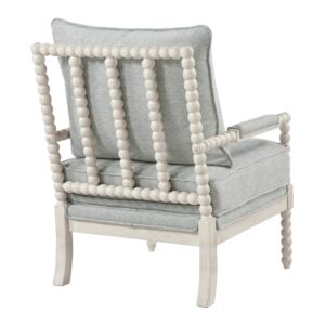 OSP Home Furnishings Kaylee Spindle Accent Chair with Antique White Wood Frame, 26.5” W x 32.25” D x 37” H, Smoke Grey Fabric