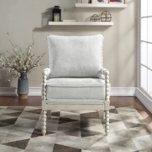 OSP Home Furnishings Kaylee Spindle Accent Chair with Antique White Wood Frame, 26.5” W x 32.25” D x 37” H, Smoke Grey Fabric