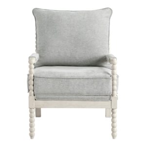 OSP Home Furnishings Kaylee Spindle Accent Chair with Antique White Wood Frame, 26.5” W x 32.25” D x 37” H, Smoke Grey Fabric