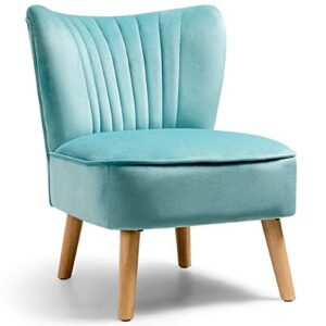 giantex velvet accent chair, upholstered modern sofa chair w/wood legs, thickly padded, small armless wingback club chairs for living room bedroom furniture