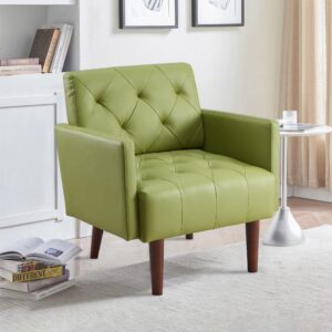 hdxdkog green leather accent chair comfy upholstered living room arm chair single reading sofa chairs for bedroom office small spaces waiting room furniture (green, 29.1" x 25.6" x 31.1")