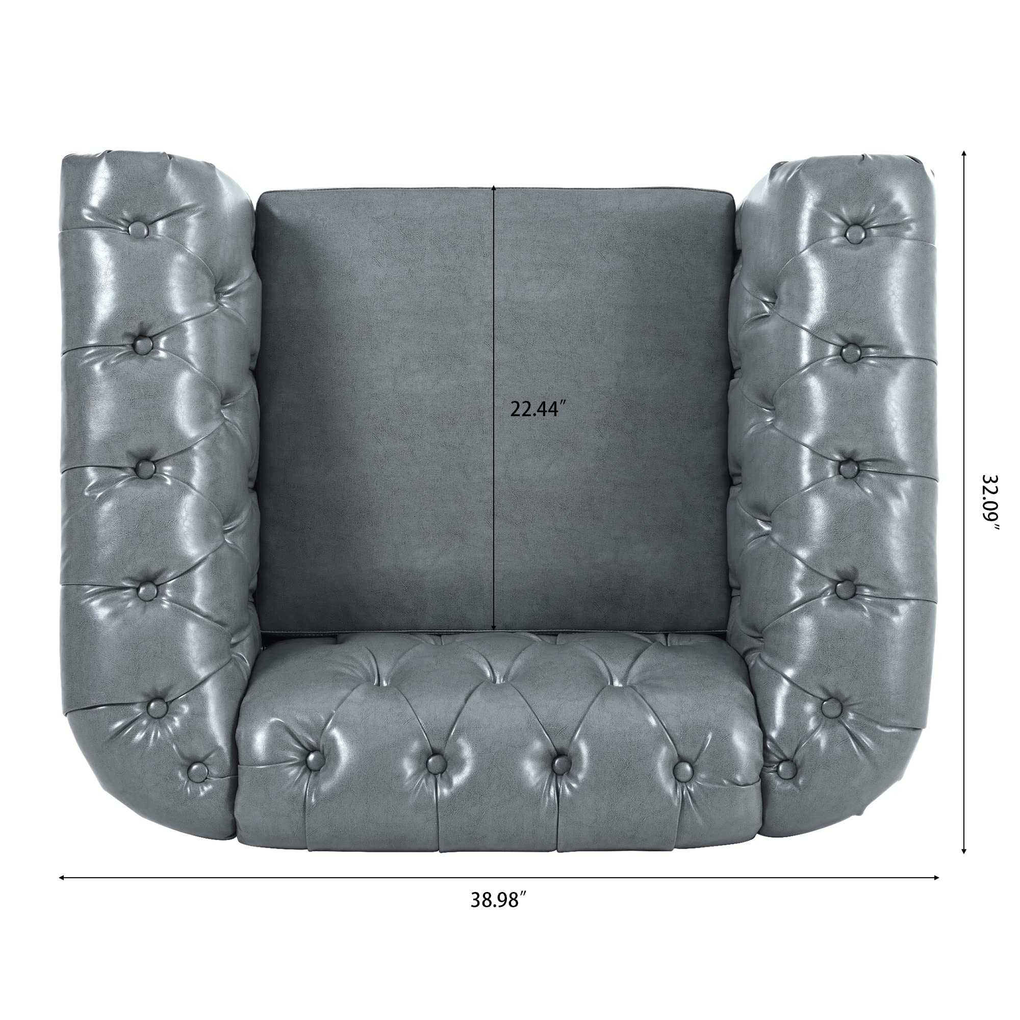 Dvasovio Accent Chair, Modern Chesterfield Chair Leather Upholstered Single Sofa with Tufted Back for Living Room Furniture (Grey)