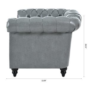 Dvasovio Accent Chair, Modern Chesterfield Chair Leather Upholstered Single Sofa with Tufted Back for Living Room Furniture (Grey)