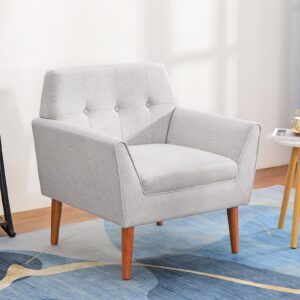 FUNKEEN Beige Accent Chair, Living Room Chair Linen Armchair Button Tufted Mid Century Modern Comfy Chair Upholstered Single Sofa Chair for Bedroom Reading Room Club Studio