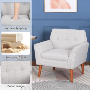 FUNKEEN Beige Accent Chair, Living Room Chair Linen Armchair Button Tufted Mid Century Modern Comfy Chair Upholstered Single Sofa Chair for Bedroom Reading Room Club Studio