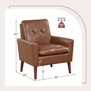 Giantex Modern Leather Accent Chair Set of 2 - Mid-Century Arm Chairs for Living Room, Single Sofa Chair with Backrest and Wide Armrests, Upholstered Living Room Chair, Max Load 400lbs, Brown