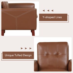 Giantex Modern Leather Accent Chair Set of 2 - Mid-Century Arm Chairs for Living Room, Single Sofa Chair with Backrest and Wide Armrests, Upholstered Living Room Chair, Max Load 400lbs, Brown