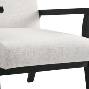 HNY Mid Century Armchair with Black Wood Frames, Linen Upholstered Living Room Arm Chair, for Living Room, Bedroom, Ivory