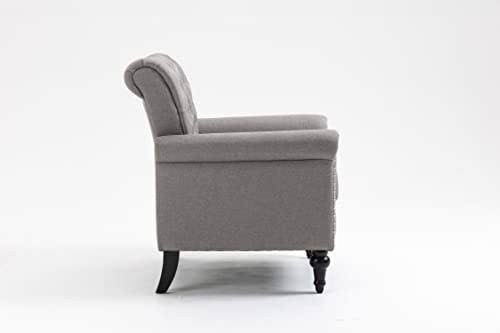 JOYBASE Mid-Century Modern Accent chair Armchair, Upholstered Club Reading Chair with Nailheads and Wood Legs Single Sofa Chair for Living Room Bedroom (Light Grey, Linen)