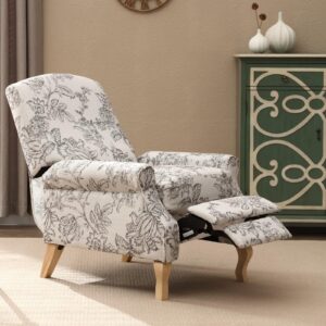 QUINJAY Floral Patterned Recliner Chair for Living Room, Upholstered Single Sofa with Adjustable Back and Footrest, Modern Push Back Lounge Chair Accent Armchair for Small Spaces Reading Napping