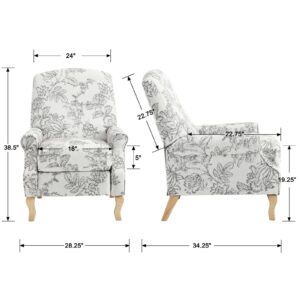 QUINJAY Floral Patterned Recliner Chair for Living Room, Upholstered Single Sofa with Adjustable Back and Footrest, Modern Push Back Lounge Chair Accent Armchair for Small Spaces Reading Napping