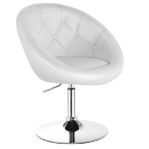 giantex swivel round vanity chair, height adjustable with back for barber's shop, bar, modern living room makeup beauty accent tilt chair, white