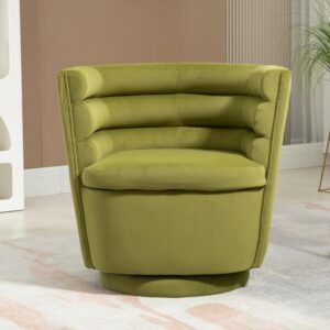 tmsan swivel barrel chair with storage, 20.47" w velvet round swivel accent chair comfy leisure arm chair club chair for living room nursery hotel bedroom office (olive green)