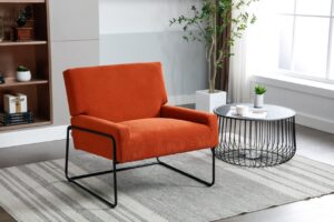 jins&vico accent arm chair, modern upholstered single sofa chair with soft padded backrest and low arms, comfy leisure slant armchair reading chair for living room bedroom lounge, orange