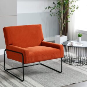 JINS&VICO Accent Arm Chair, Modern Upholstered Single Sofa Chair with Soft Padded Backrest and Low Arms, Comfy Leisure Slant Armchair Reading Chair for Living Room Bedroom Lounge, Orange