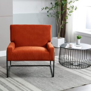 JINS&VICO Accent Arm Chair, Modern Upholstered Single Sofa Chair with Soft Padded Backrest and Low Arms, Comfy Leisure Slant Armchair Reading Chair for Living Room Bedroom Lounge, Orange