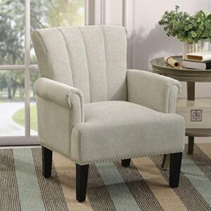 living room chairs, upholstered chairs, polyester armchair club chair with rivet tufted scroll arm, tufted accent chair for bedroom and living room (cream)