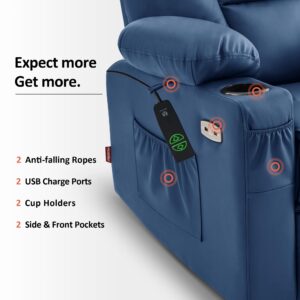 MCombo Small Power Lift Recliner Chair with Massage and Heat for Petite People, Cup Holders, USB Ports, Side Pockets, Faux Leather 7569 (Small, Navy Blue)