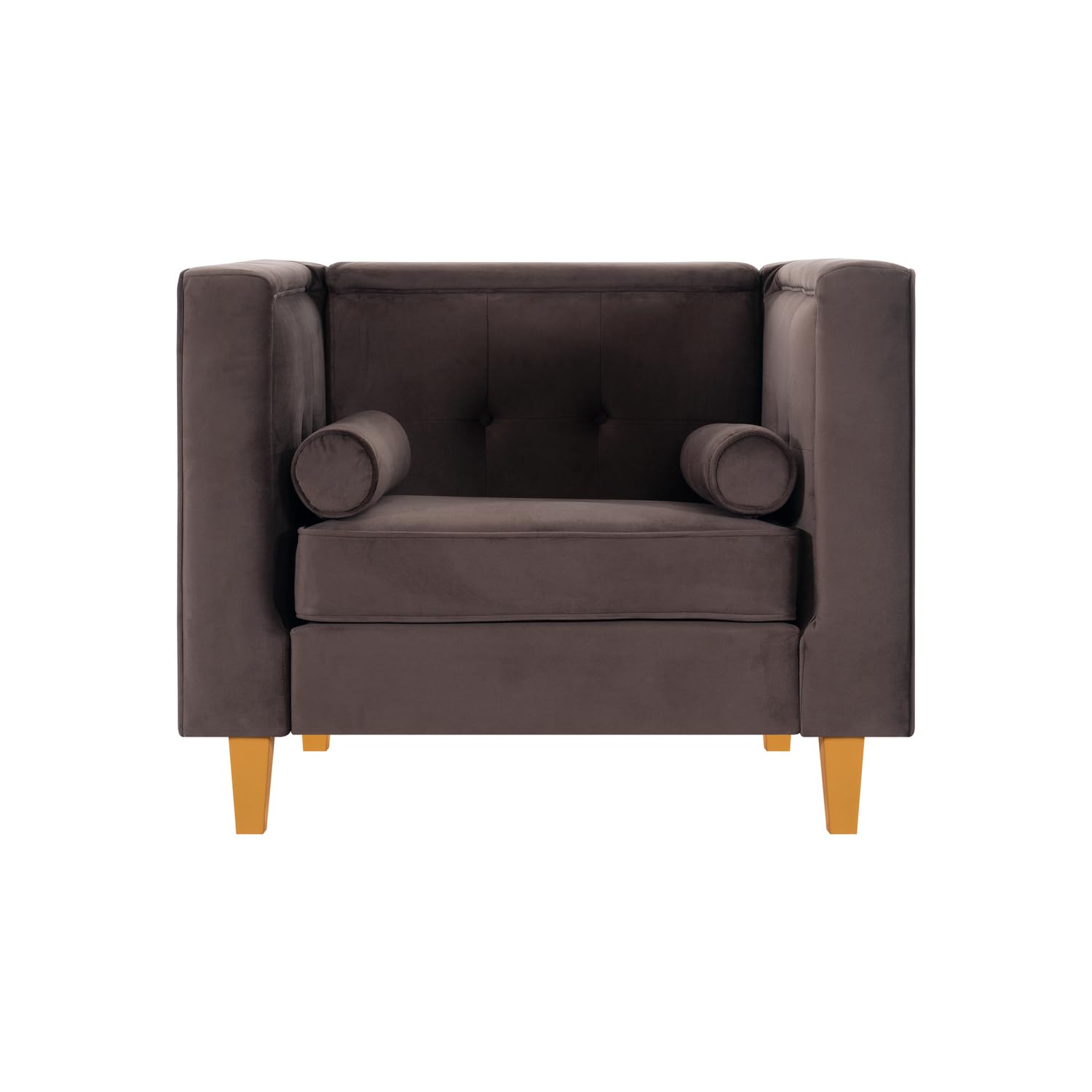 Naomi Home Audrey Velvet Accent Chair for Living Room, Mid Century Chair Arms, Tufted Cushion, Solid Wooden Legs Reading Chairs for Bedroom Comfy - Espresso