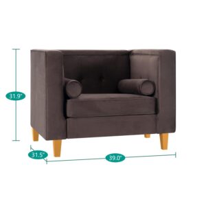 Naomi Home Audrey Velvet Accent Chair for Living Room, Mid Century Chair Arms, Tufted Cushion, Solid Wooden Legs Reading Chairs for Bedroom Comfy - Espresso