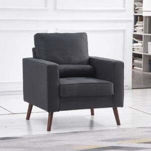 Cinnic Modern Accent Room Sofa Chair, Mid-Century Arm Chair, Linen Fabric Sofa Chairs for Bedroom, Living Room, Reading Single Sofa Chair, Easy, Tool-Free Assembly (Chair, Dark Gray)