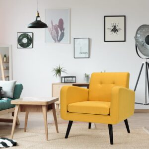 s afstar modern upholstered armchair, mid-century fabric accent chair with rubber wood legs, leisure lounge chairs living room furniture (1, yellow)