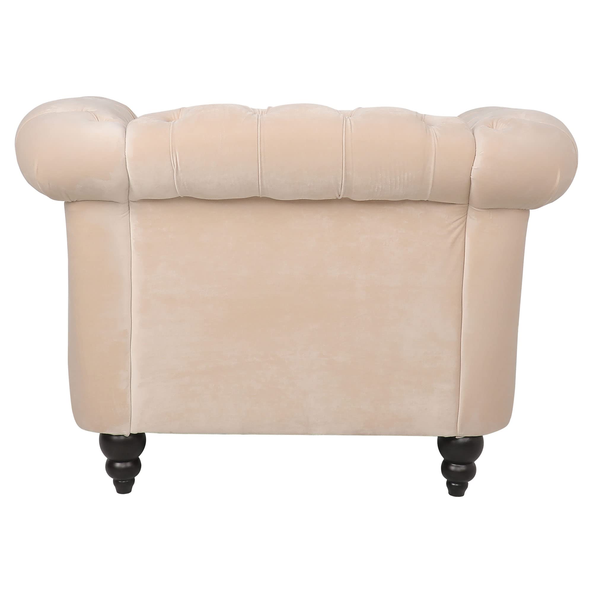 LEVNARY Velvet Chesterfield Chair, Mid-Century Modern Single Sofa Chair with Button Tufted Backrest and Nailhead Decor, Tufted Upholstered Rolled Armchair for Home Bedroom Reading Room (Beige)