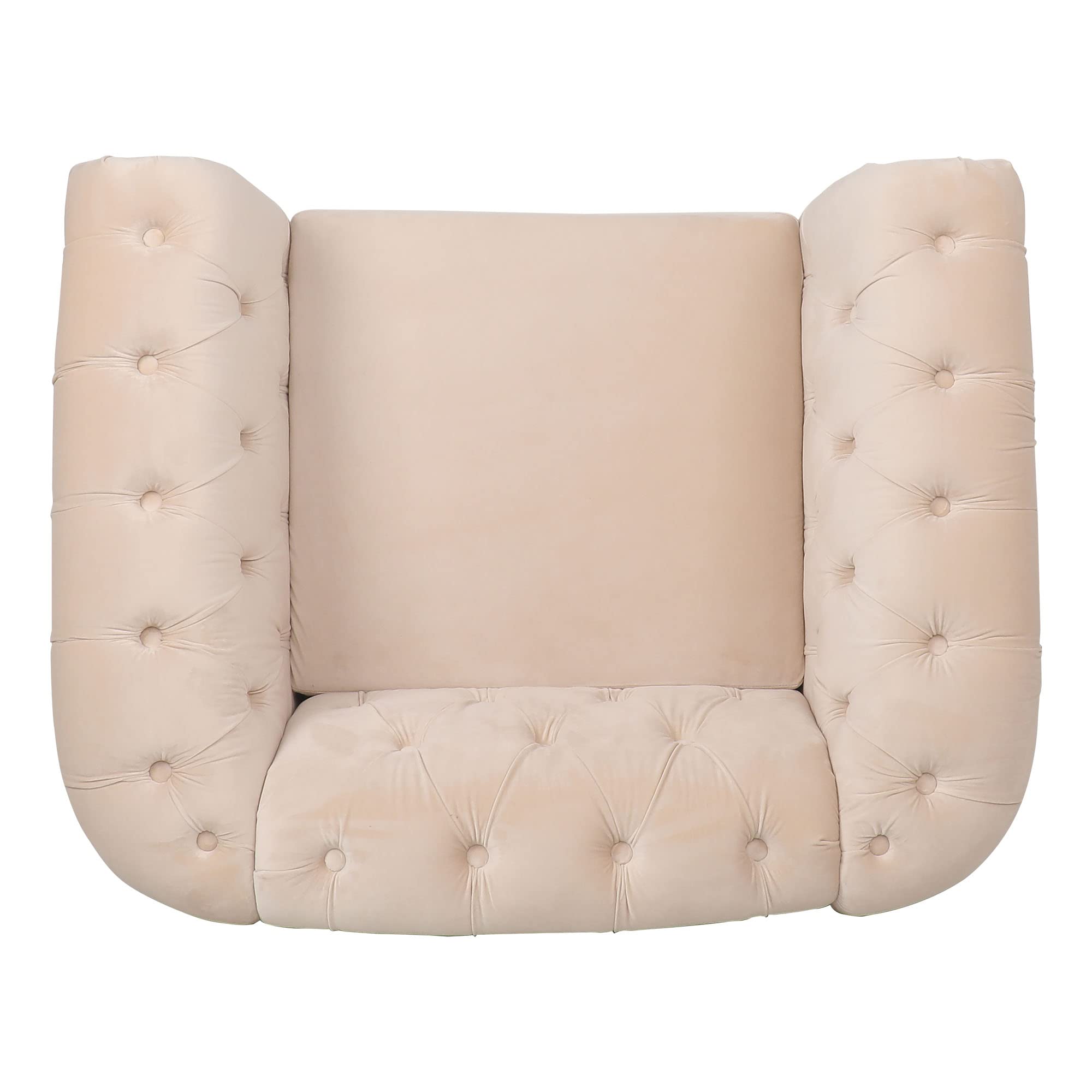 LEVNARY Velvet Chesterfield Chair, Mid-Century Modern Single Sofa Chair with Button Tufted Backrest and Nailhead Decor, Tufted Upholstered Rolled Armchair for Home Bedroom Reading Room (Beige)