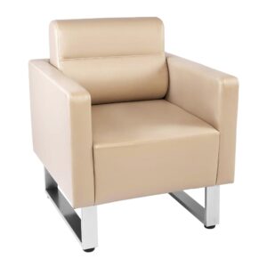 dporticus office guest reception chair, leather waiting room chair with arms and soft cushion, modern heavy duty lobby sofa chair with stainless steel frame hold up to 400lbs (beige)