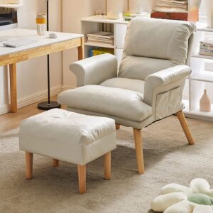 yckegew upholstered recliner chair accent chair with ottoman,occasional chair comfy single sofa for reading lounge balcony, lazy armchair (color : milky white)