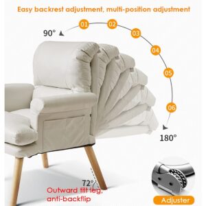 YCKEGEW Upholstered Recliner Chair Accent Chair with Ottoman,Occasional Chair Comfy Single Sofa for Reading Lounge Balcony, Lazy Armchair (Color : Milky White)