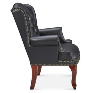 nbf signature series McKinley Faux Leather Wing Back Guest Chair Black Polyurethane/Mahogany Wood Finish