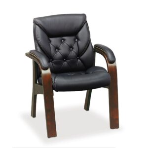 nbf signature series black faux leather guest chair with mahogany wood finish, kingston collection