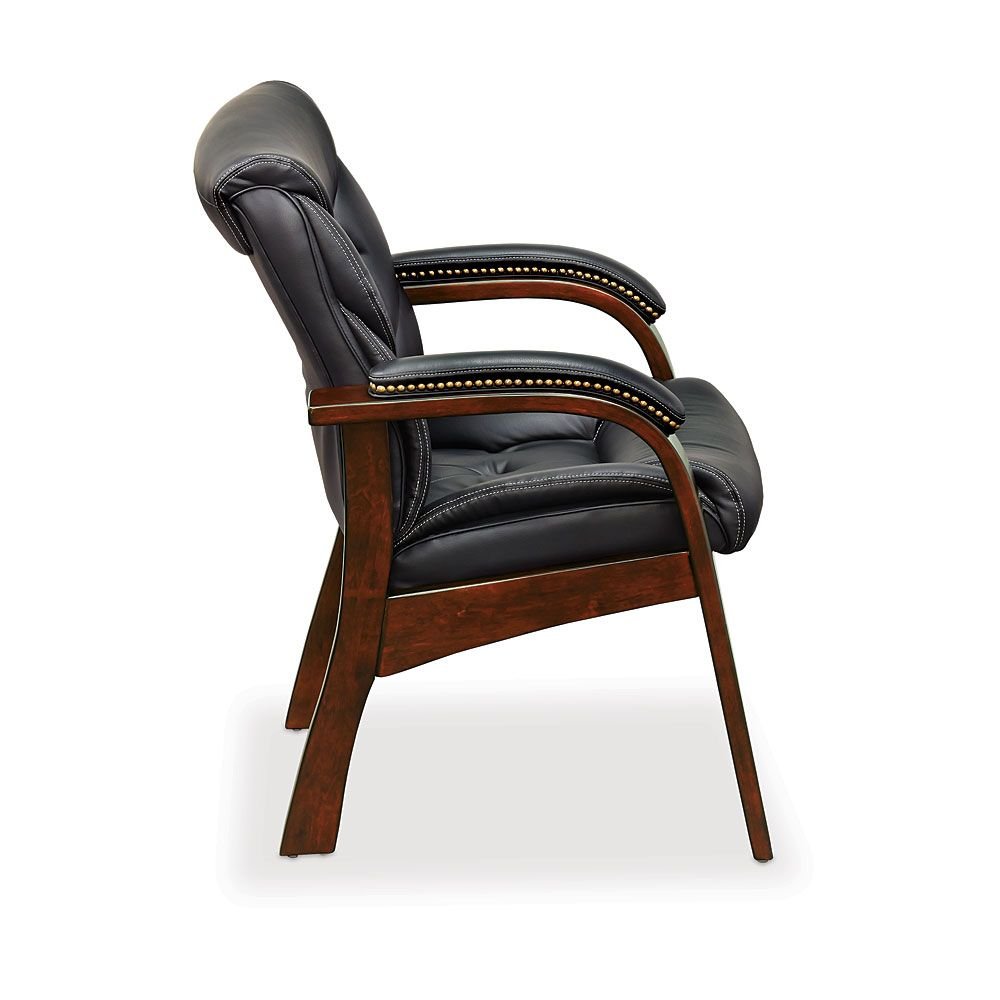 nbf signature series Black Faux Leather Guest Chair with Mahogany Wood Finish, Kingston Collection